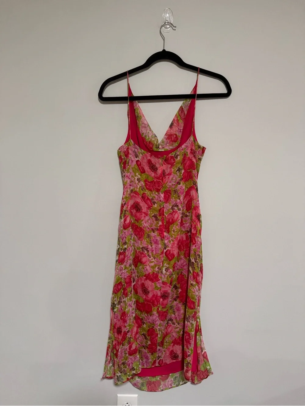 Milly | Dresses | Vintage 9s Y2k Floral Pink Silk Midi Slip Dress Size ...